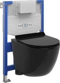 Mexen Fenix XS-F, podomítkový modul a závěsné WC Lena se sedátkem s pomalým dopadem, černá lesklá, 68030224070