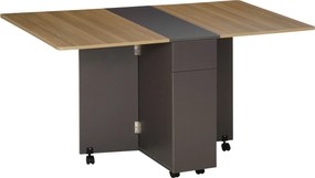 HOMCOM Skládací jídelní stůl na kolečkách se skřínkou a 2 šuplíky 76 x 140 x 74 cm šedý a přírodní dřevo | Aosom