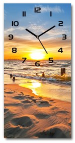 Wallmuralia Nástěnné hodiny Západ slunce moře 30x60 cm
