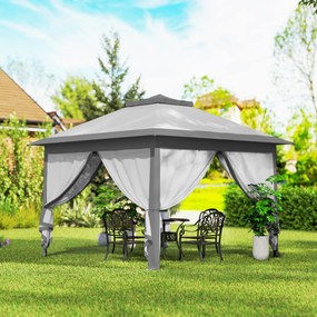 Outsunny skládací pavilon, zahradní pavilon, kov a plátno, síťové závěsy, odvodňovací otvory, 330D x 330Š x 288V cm, šedý 84C-300V01GY