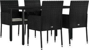 5dílný zahradní jídelní set s poduškami černý polyratan 3185157
