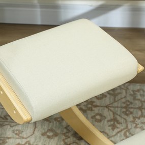 HOMCOM Křeslo na kolenou s houpacím mechanismem, ergonomické křeslo v lněné tkanině a břízovém dřevě, 55x85x55 cm, krémová