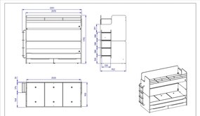 Patrová postel s přistýlkou, úložným prostorem a žebříkem Cody Modular - dub