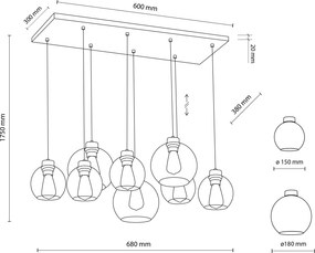 TK Lighting Černý závěsný lustr Cubus pro žárovku 8x E27 TK2834