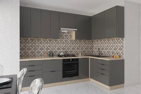 Rohová kuchyňská linka 280x140 KROFT R2N grafit/dub sonoma