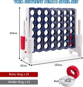 Costway Hra čtyři v řadě 4 Vyhrajte sady herních desek s 42 jumbo kroužky bílá +
