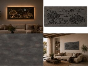 Li-Go "Čtyři duby a měsíc" světelný obraz s baterií a pohybovým čidlem 130x60 cm provedení povrchu: černá s patinou