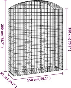 Klenutý gabionový koš 150 x 50 x 180/200 cm pozinkované železo 153459