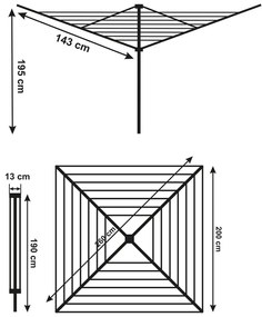 Erga Garden 5000, volně stojící 4-ramenný zahradní sušák na prádlo 200x200x195 cm, stříbrná-červená, ERG-SEP-10SUSOGRGAR50