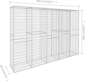 Gabionová zeď s víkem pozinkovaná ocel 300 x 50 x 200 cm 145090