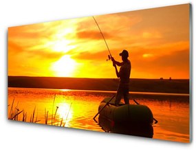 Obraz na skle Rybář Ryby Západ Jezero 120x60 cm