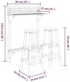 Balkonový barový set 3 ks Dekorhome