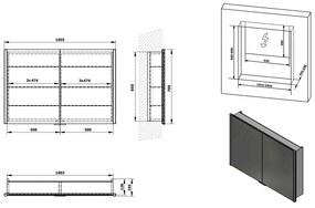 Sapho Sapho, INTEGRA zápustná galerka s LED osvětlením, 105x70cm, IN105