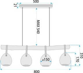 Toolight Toolight, stropní svítidlo 80cm, 4xE27, APP1775-4CP, hnědá-černá, OSW-09665
