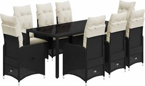 9dílný zahradní bistro set s poduškami černý polyratan 3276995