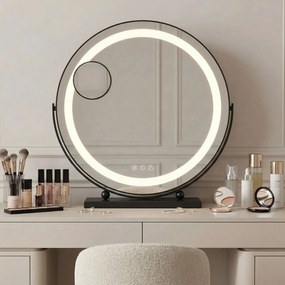 Rea MAKE-UP, kosmetické LED zrcadlo 40 cm v černém rámu k postavení, HOM-12020