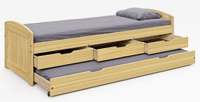 Postel s výsuvnou přistýlkou, přírodní, masiv, 90x200, MARINELLA NEW