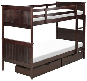 Dřevěná patrová postel s úložným prostorem 90 x 200 cm tmavé dřevo ALBON Beliani
