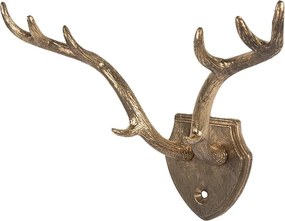 Zlatý antik nástěnný kovový háček paroží - 17*8*12 cm