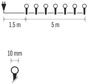 Vánoční řetěz kuličky EMOS D5GW02 ZYK0205 100LED 5m teplá bílá