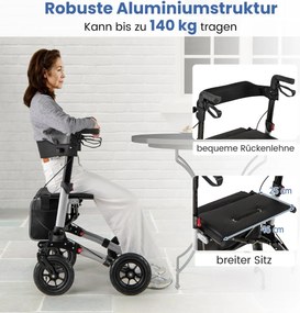 Costway Rollator s pneumatikami, skládací a lehký s hliníkovým – stříbro