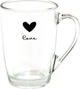 Skleněný hrnek se srdíčkem Love Birds - 11*8*11 cm / 300 ml