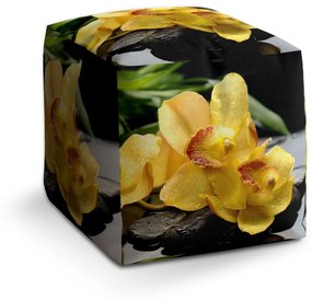 Sablio Taburet Cube Žluté orchideje: 40x40x40 cm