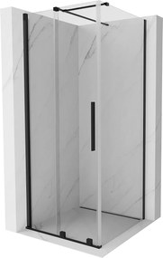 Mexen Velar, sprchový kout s posuvnými dveřmi 90(dveře) x 90(stěna) cm, 8mm čiré sklo, černá matná, 871-090-090-01-70