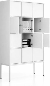 Kancelářská skříň FRAME, bílá podnož, 12x dveře, 1299 x 450 x 2185 mm, PUSH-lock, bílá