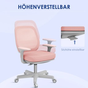 Ergonomická kancelářská židle Vinsetto z prodyšné tkaniny s 5 kolečky, nastavitelná výška, 55x48x82,5-94,5 cm, Růžová
