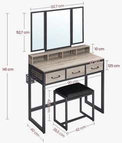 Toaletní stolek s taburetem 28,6x42 cm FLORA šedá/černá
