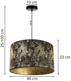 Závěsné svítidlo WERONA 2, 1x černé/zlaté textilní stínítko, (fi 40cm), G