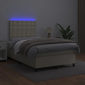 Box spring postel s matrací a LED krémová 120x200 cm umělá kůže 3135935