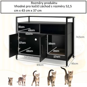 Costway Skříňka na kočičí toaletu s dvířky, černá PV10236DK