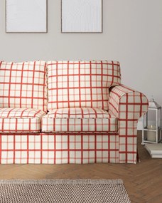 Potah na pohovku IKEA  Ektorp 3-místná, rozkládací STARÝ MODEL PIXBO barva červená látka vzorované