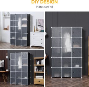 HOMCOM DIY systém polic pro šatníky s 2 velkými a 9 malými kostkami - DIY organizér, botník, úložný regál na knihy a hračky, černý 111 x 47 x 183 cm