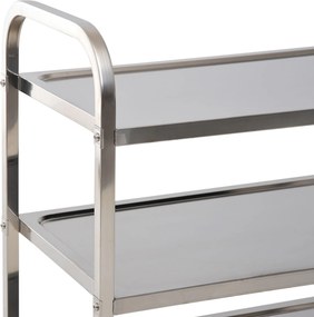 HOMCOM Nerezový vozík s kolečky do kuchyně s podnosy a 2 pažemi pro jídelnu a obývací pokoj 85x45x90 cm Stříbrná