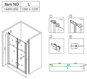 BPS-koupelny Zalamovací otočné sprchové dveře HYD-JSD01F 130 černá/transparent pro instalaci do niky - bez vaničky