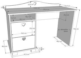 BabyBeds Dětský stoleček - srdíčka Barevné provedení: Bílá  120 cm x 48 cm x 74 cm