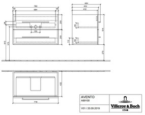 Villeroy & Boch Villeroy Boch AVENTO: spodní skříňka 780x514x452mm, 2 výsuvné díly, Nordic Oak, A89100VJ
