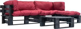 vidaXL 4dílná zahradní sedací souprava z palet a podušky dřevo [277458] Barva: Černo-červený