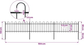 Zahradní plot s obloukem nahoře ocelový 504 x 80 cm černý 277649