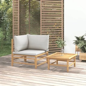 vidaXL 2dílná zahradní sedací souprava s poduškami bambus [362292] Barva: světle šedá