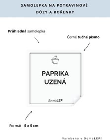 Samolepka na kořenky PAPRIKA UZENÁ průhledná 5 × 5 cm tučné písmo