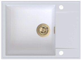 Sink Quality Sink55, kuchyňský granitový dřez 620x460x215 mm + zlatý sifon, bílá, SKQ-SINK.W.1KKO.XG