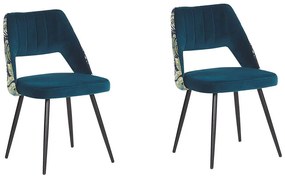 Sada 2 sametových jídelních židlí modrá ANSLEY Beliani