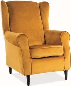 Casarredo - Komfort nábytek Křeslo ušák BARON velvet žlutá curry/wenge