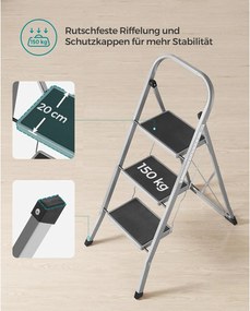 3-stupňový stupínek, skládací žebřík, šedý-černý