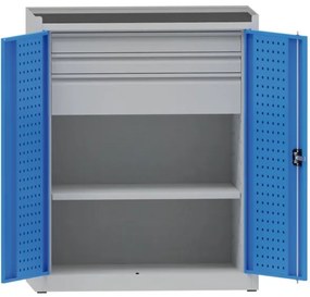 Dílenská kovová skříň na nářadí KOVONA, 1 police, 3 zásuvky, svařovaná, nosnost 50 kg, 950 x 500 x 1170 mm