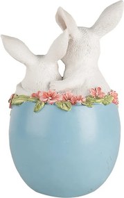 Dekorace králíci v modrém vajíčku s květy - 13*12*21 cm